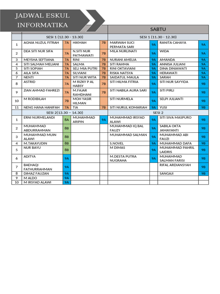 Jadwal Eskul Informatika | PDF