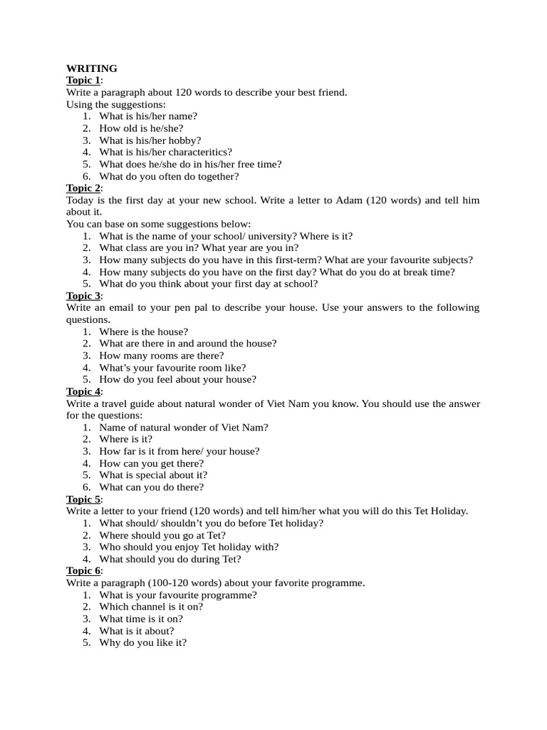 TOPICS WRITING E2 | PDF