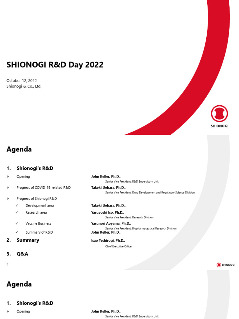 SHIONOGI R&D Day 2022: October 12, 2022 Shionogi & Co., LTD | PDF ...