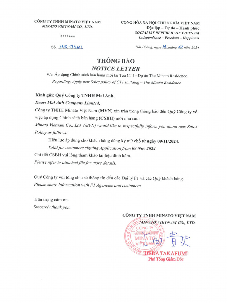 15. Thông báo CSBH mới số CT1.10 từ ngày 09.11.2024 | PDF