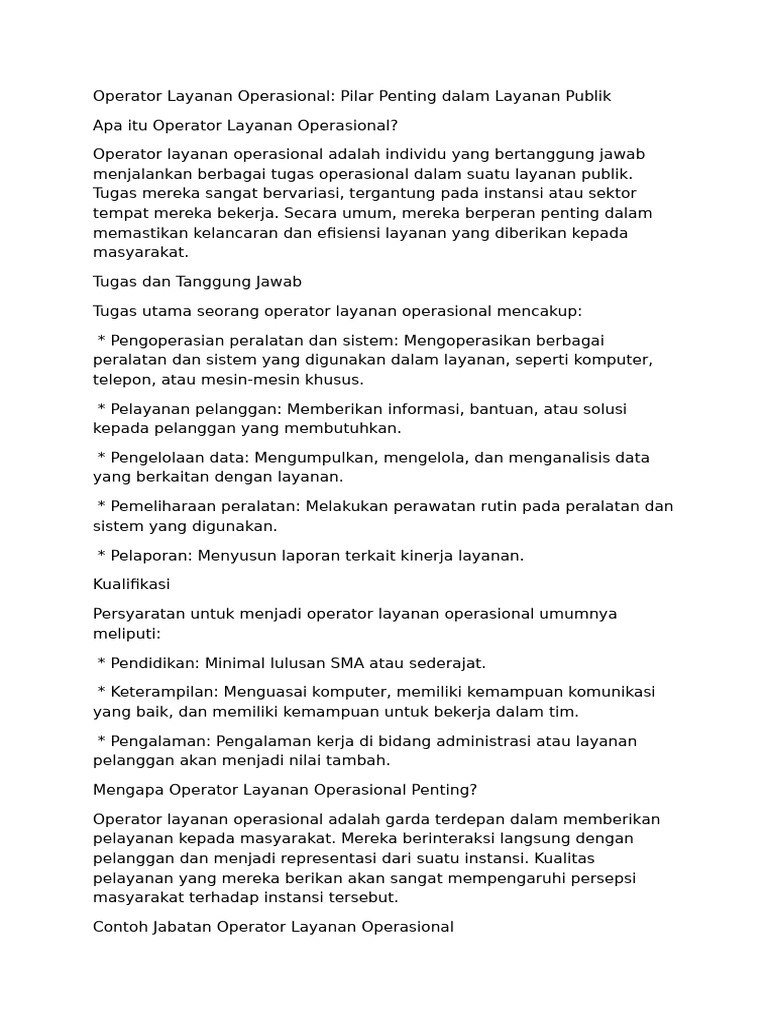 Artikel Tentang Operator Layanan Operasional | PDF