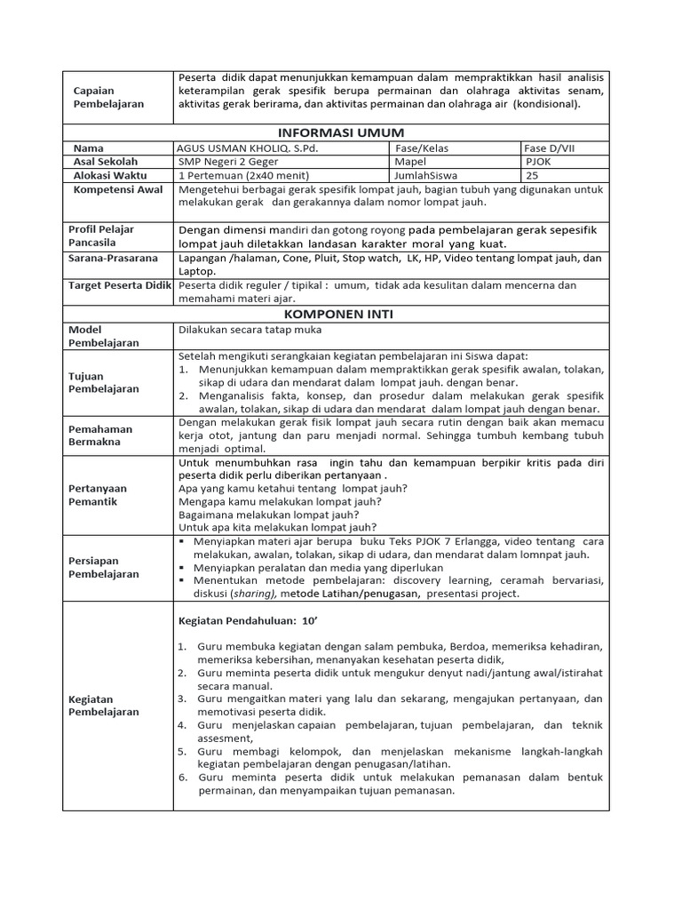Modul Ajar Lompat Jauh | PDF