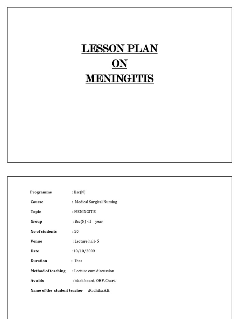 Lesson Plan ON Meningitis | PDF | Meningitis | Cerebrospinal Fluid