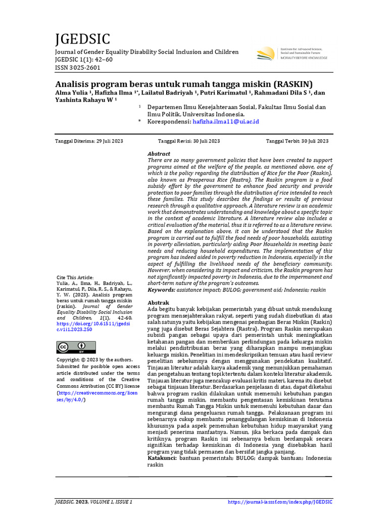 Analisis Program Beras Untuk Rumah Tangga Miskin (RASKIN) | PDF