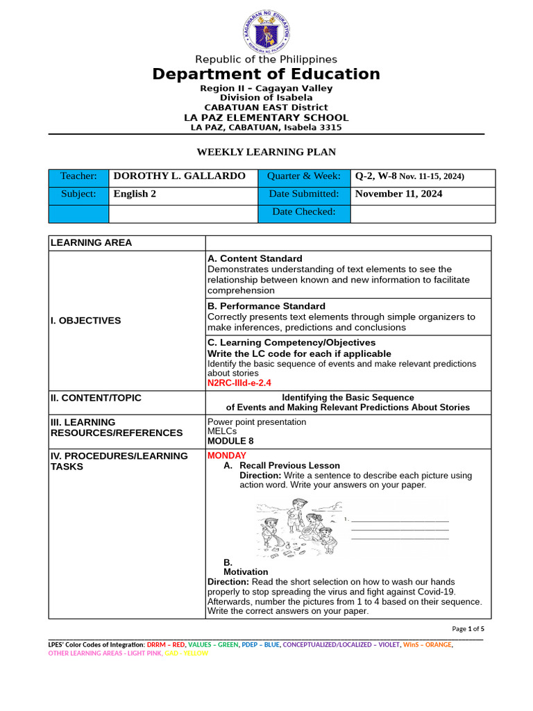 English 2 Weekly Learning Plan Q2 W8 | PDF | Learning