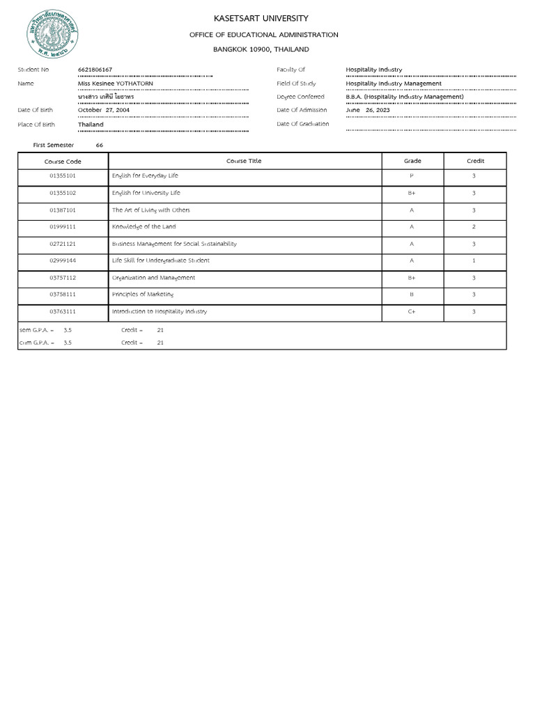 STD Grade Report 6621806167 | PDF | Educational Stages | Academia