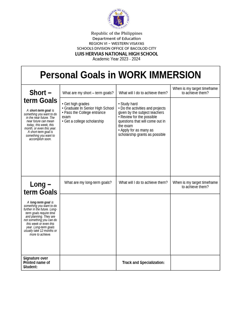 Template For Goal Setting | PDF