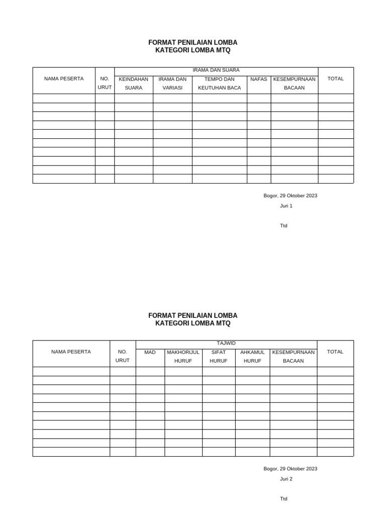 Format Penilaian Lomba HSN | PDF