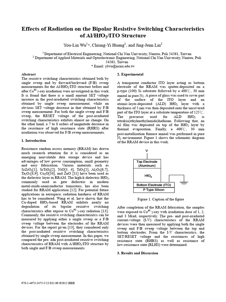 Effects of Radiation On The Bipolar Resistive Switching Characteristics ...