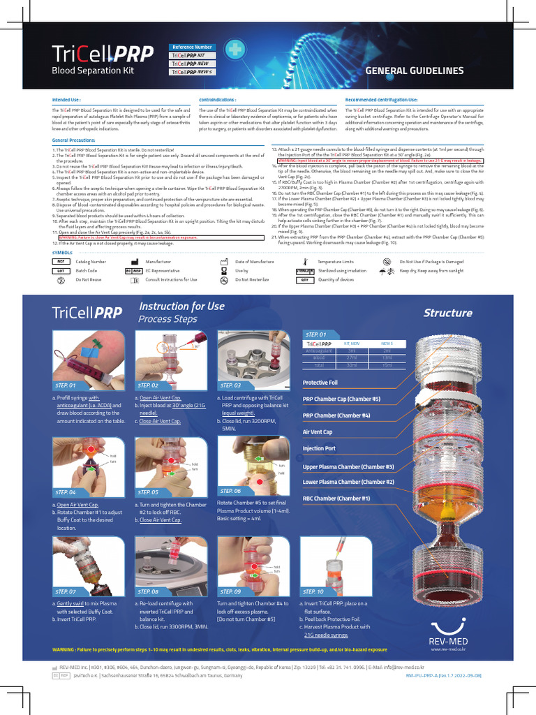 TriCell PRP Kit Usage Guidelines | PDF | Clinical Medicine | Medical ...