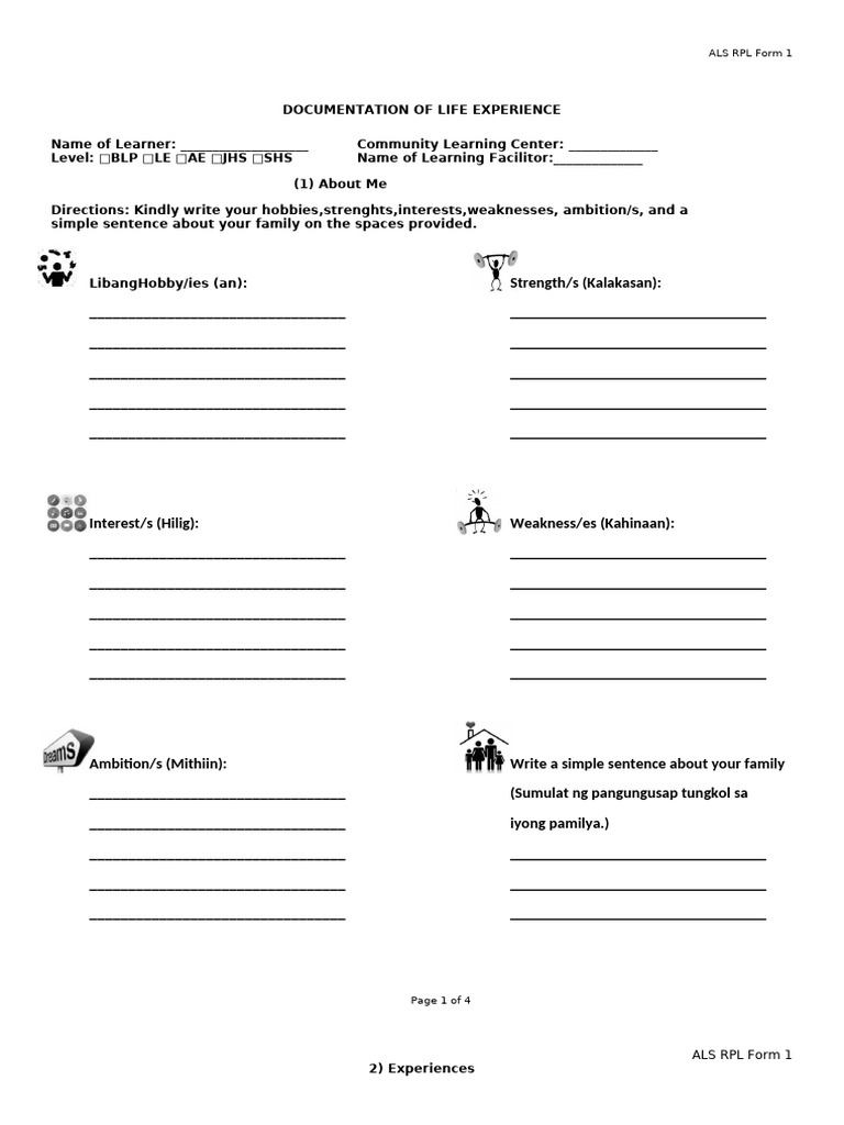 ALS RPL Form 1 Documentation of Life Experiences | PDF | Application ...