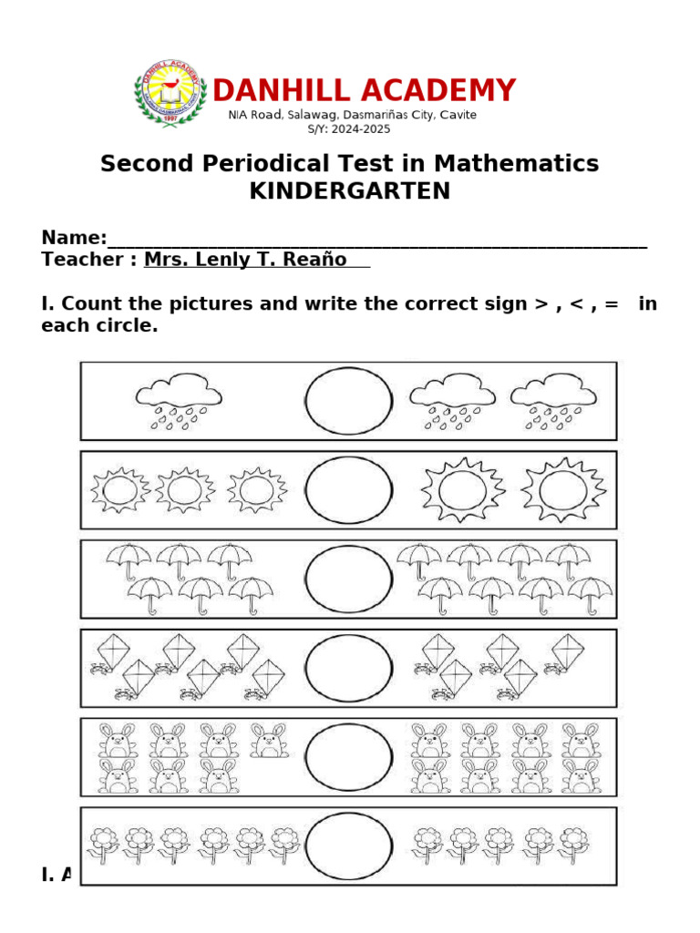 Kindergarten 2nd Periodical Test 2025 | PDF