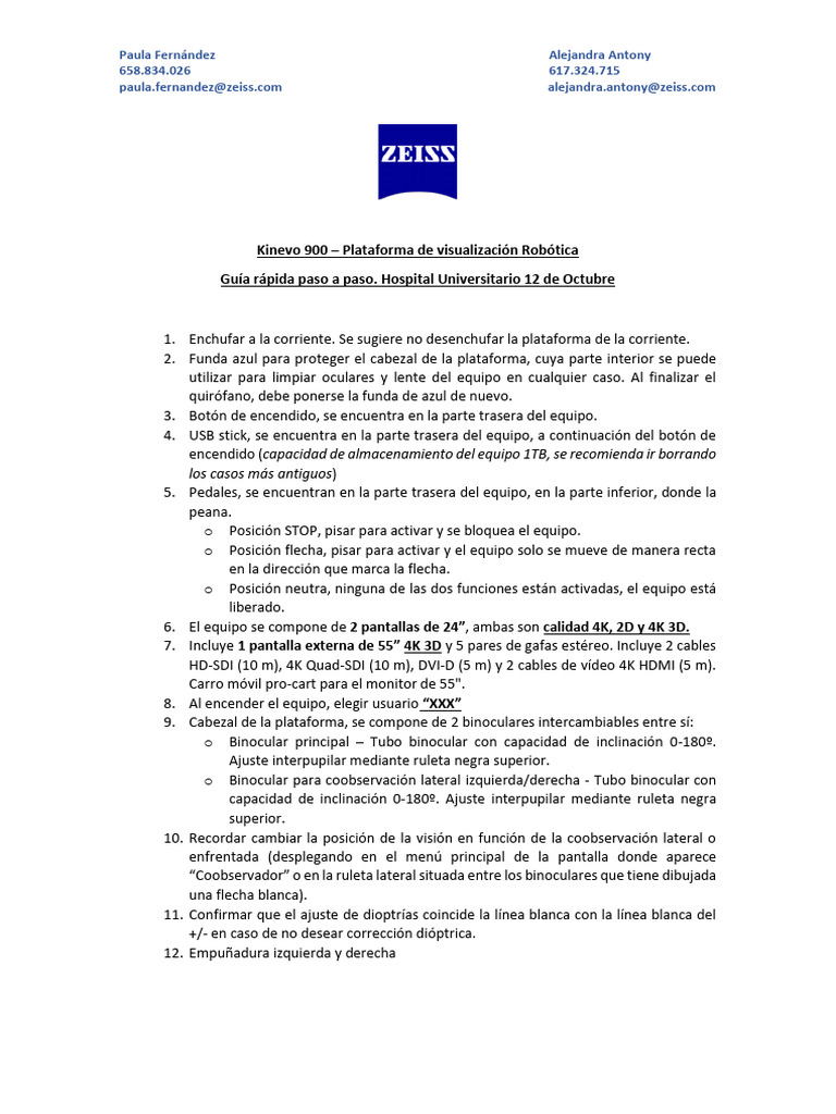 KINEVO 900 ORL - Guía Rápida Paso A Paso Hospital Universitario 12 de Octubre | PDF | Hdmi ...