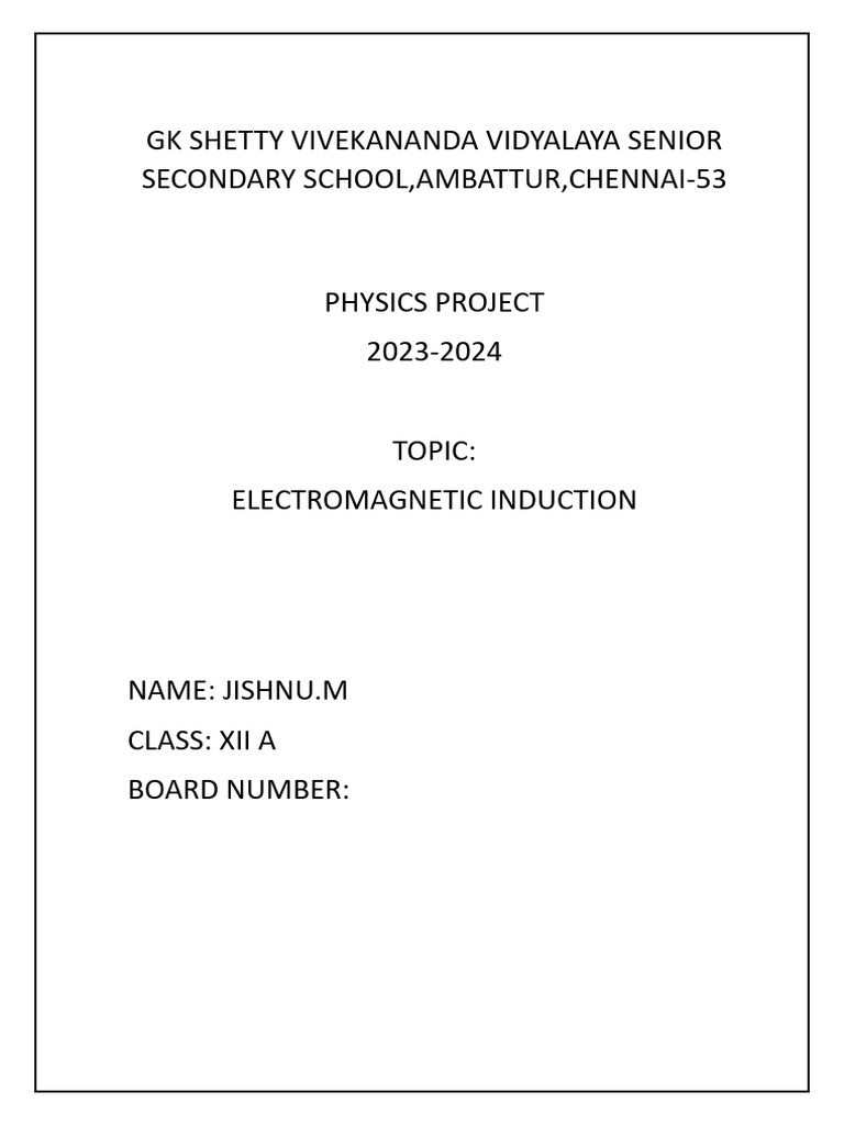 JISHNU PROJECT EMI 1239 | PDF | Electromagnetic Induction | Physics