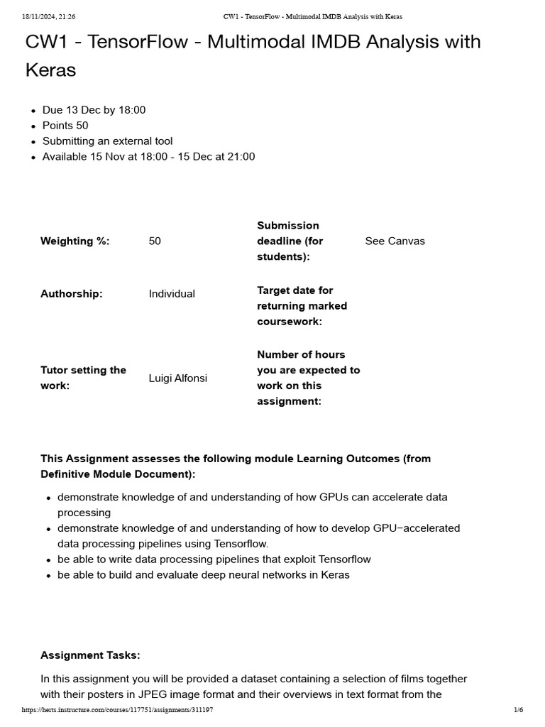 CW1 - TensorFlow - Multimodal IMDB Analysis With Keras | PDF | Artificial Neural Network ...