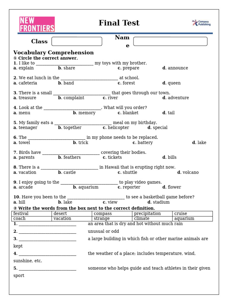 New Frontiers 2 - Final Test | PDF