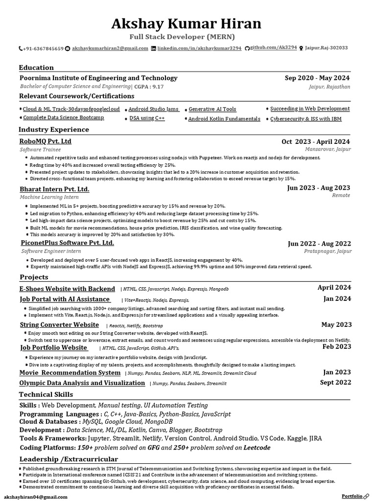 AKSHAY_HIRAN_RESUME(1) | PDF | Java Script | Computing