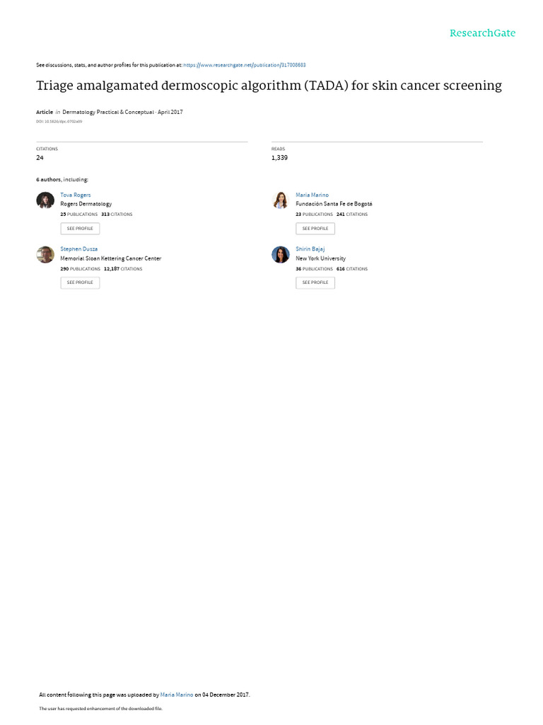 Triage Amalgamated Dermoscopic Algorithm TADA For | PDF | Melanoma ...