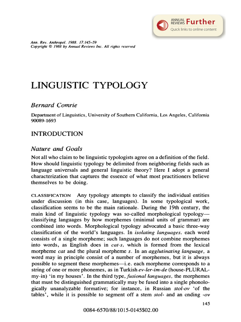 Comrie 1988 | PDF | Linguistic Typology | Morphology (Linguistics)