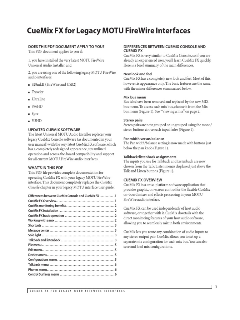 CueMix FX Console | PDF | Microphone | Menu (Computing)