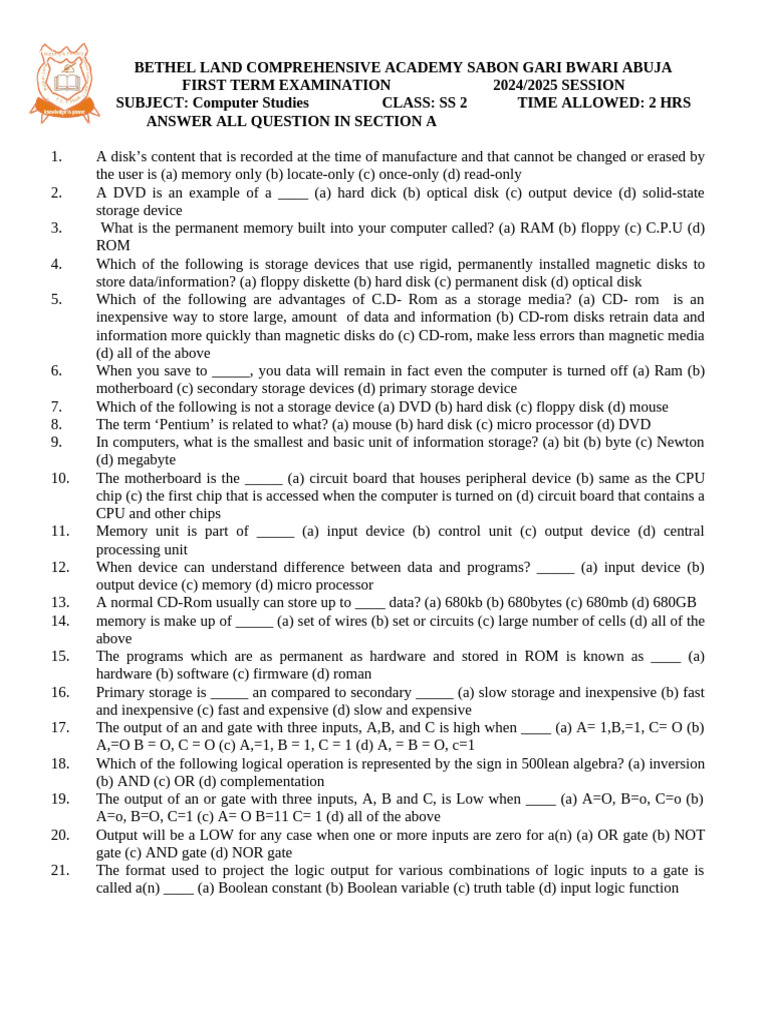 Computer SS2 | PDF | Teaching Mathematics | Boolean Algebra