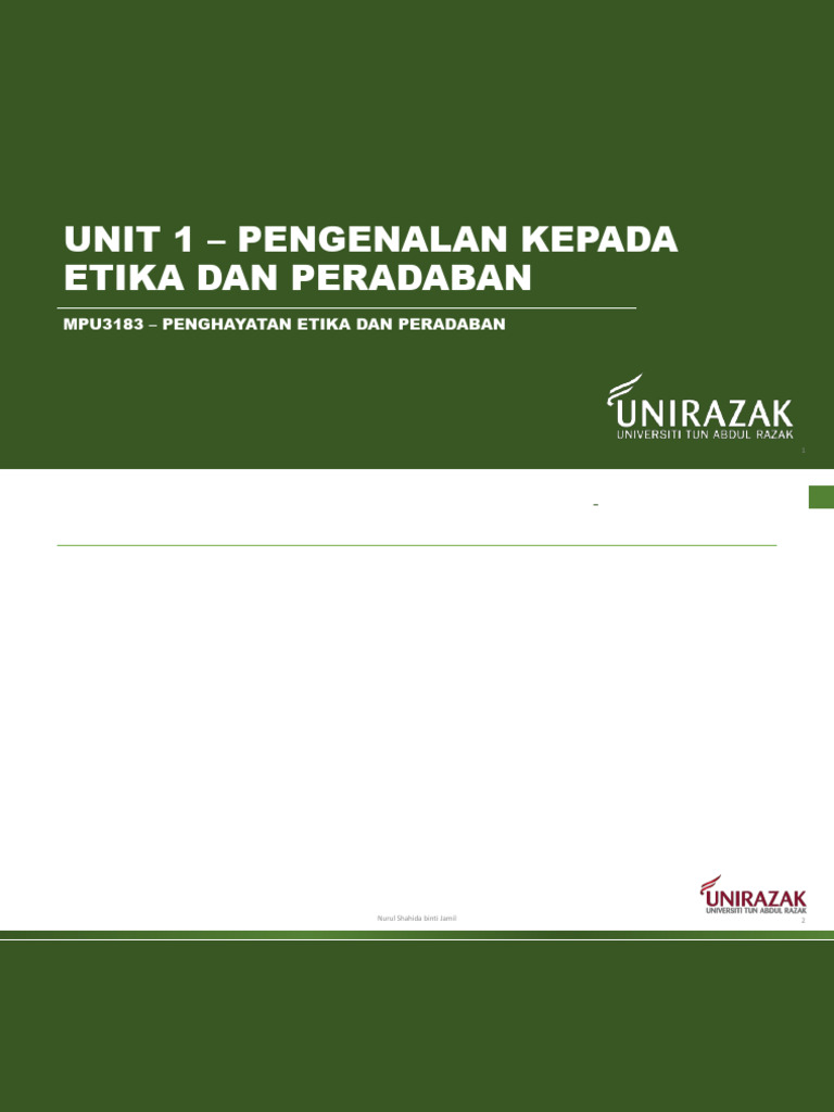 Unit 1 Pengenalan Kepada Etika Dan Peradaban | PDF