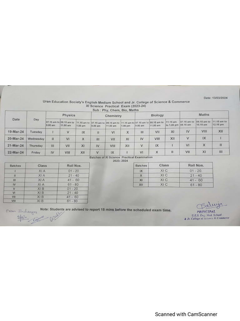 Science Practical Exam Timetable & Batches - 4 | PDF