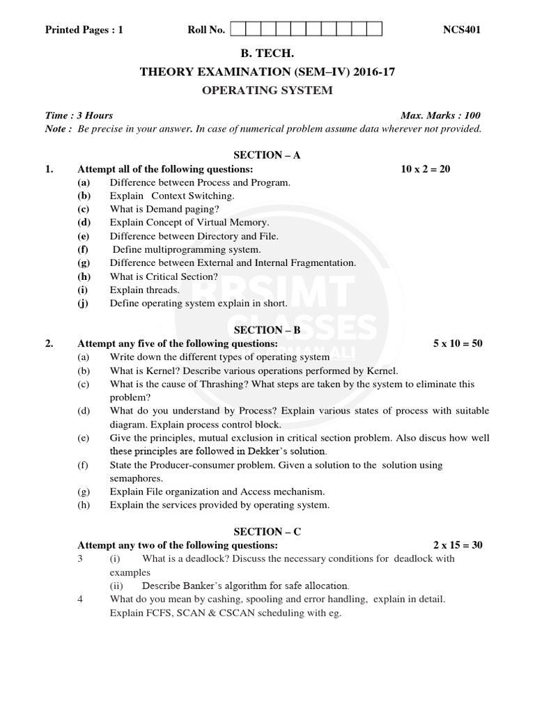 Operating System Last 5 Year Question Paper | PDF | Operating System | Scheduling (Computing)