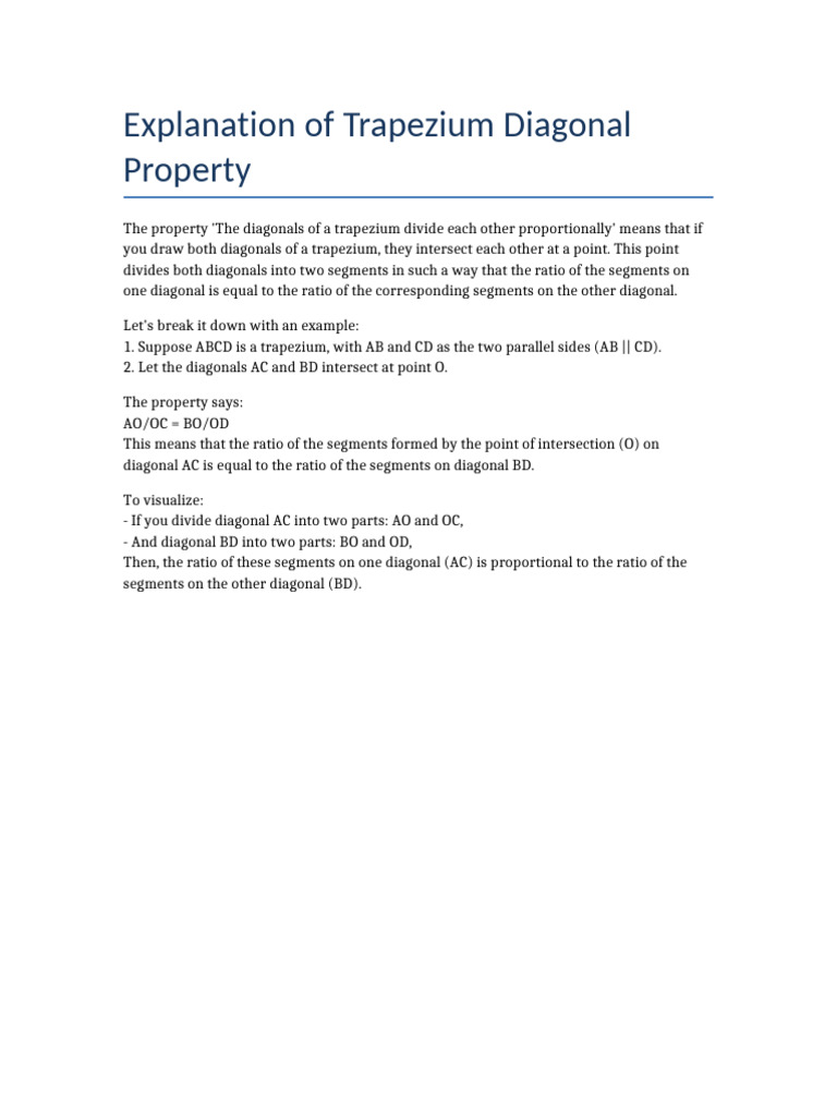 Trapezium Diagonal Properties Explained | PDF | Teaching Methods ...