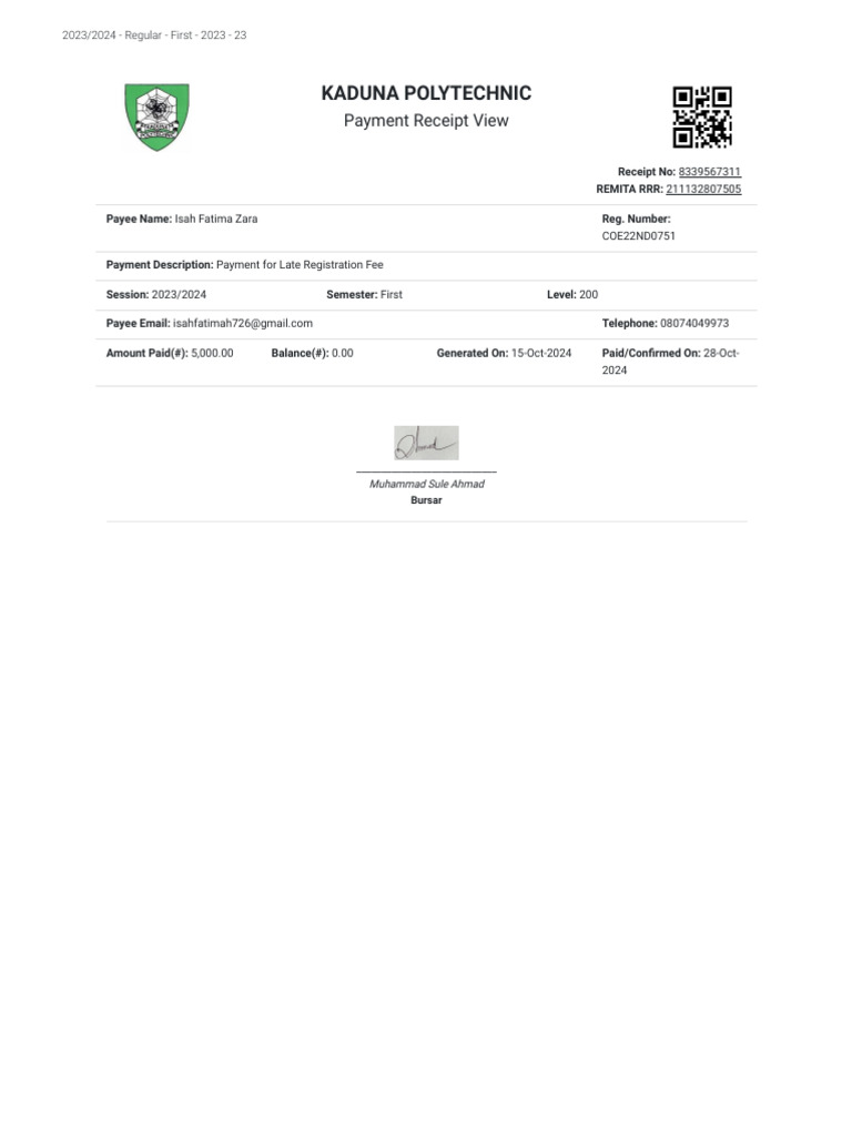 KADPOLY - Payment Receipt View | PDF