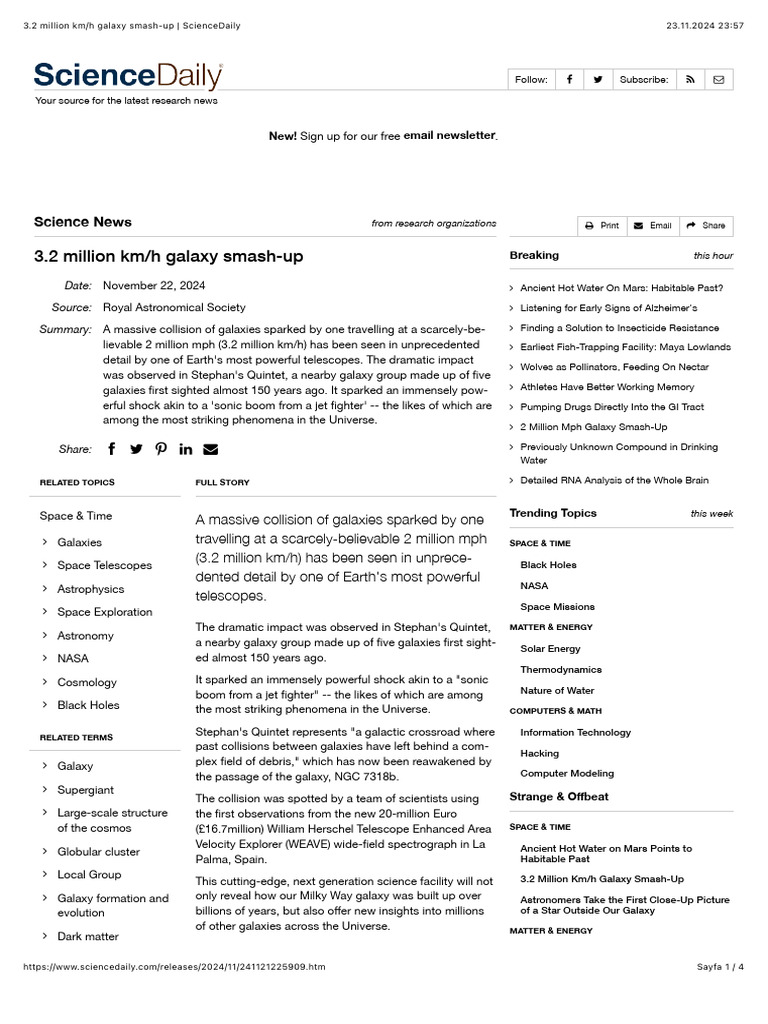 3.2 Million KM:H Galaxy Smash-Up - ScienceDaily | PDF | Galaxy | Milky Way