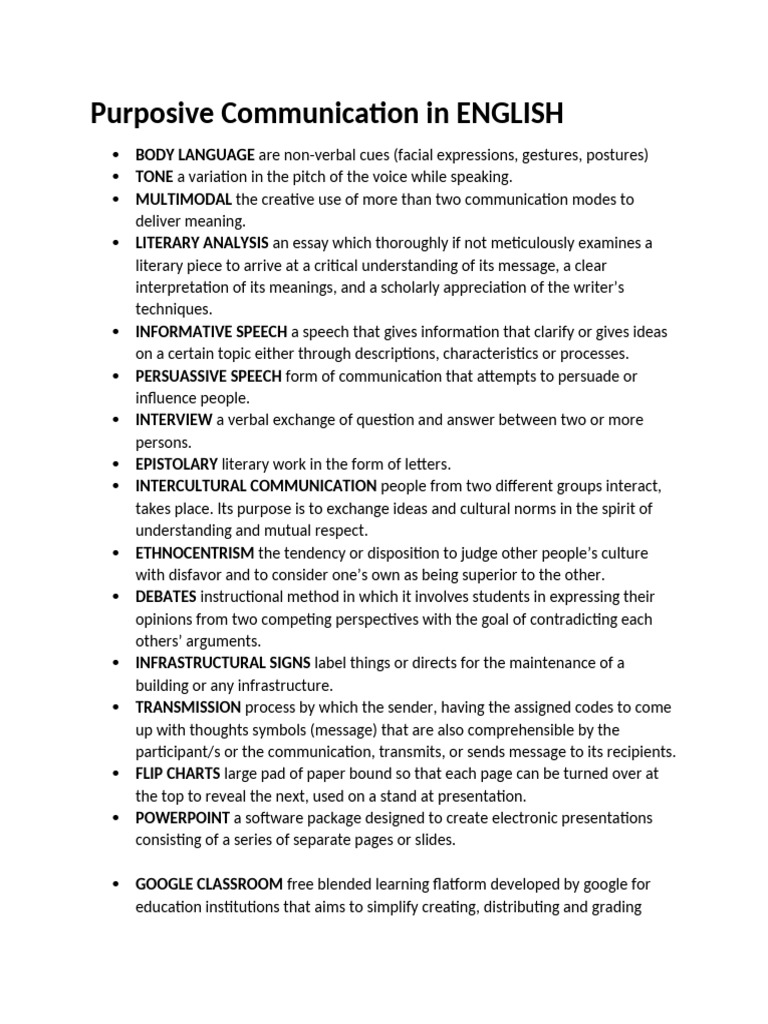 Purposive Communication in ENGLISH | PDF | Communication | Linguistics