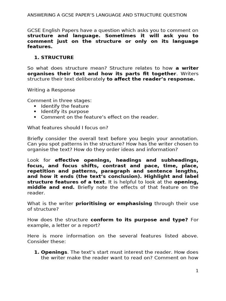 GCSE Language and Structure Analysis Guide | PDF | Paragraph | Non Fiction
