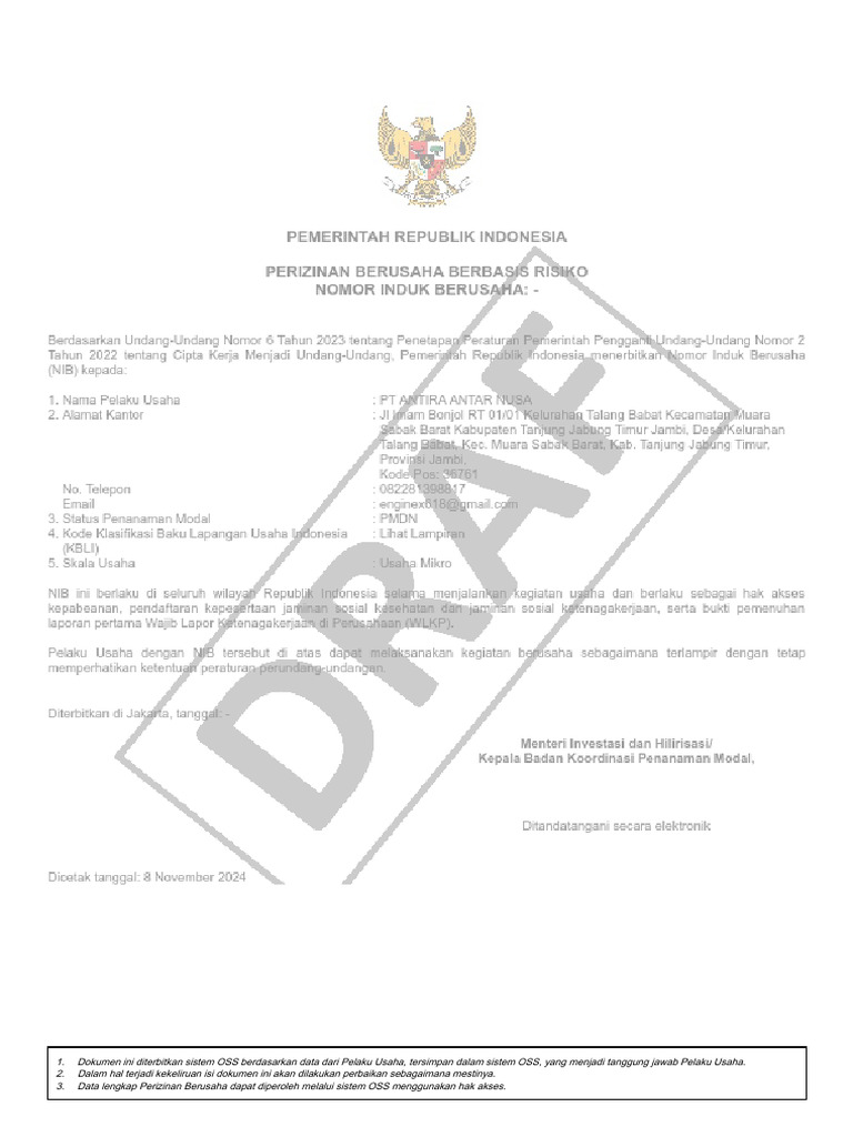 Informasi Perizinan OSS | PDF