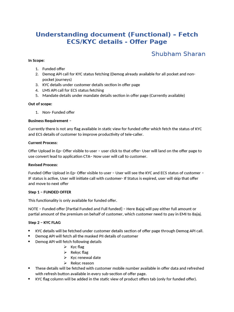 V2 - Understanding Document - KYC and ECS Details | PDF | Computing ...