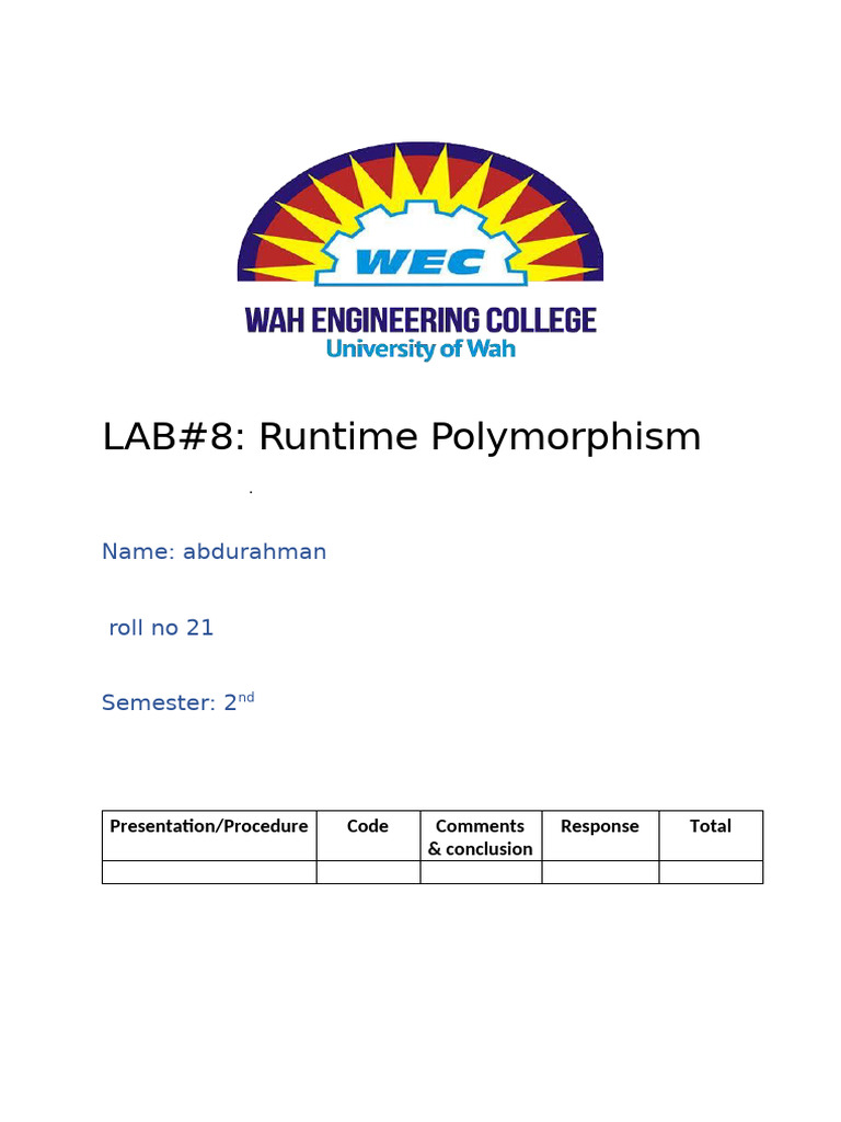 LAB8 Runtime Polymorphism | PDF | Area | Inheritance (Object Oriented Programming)