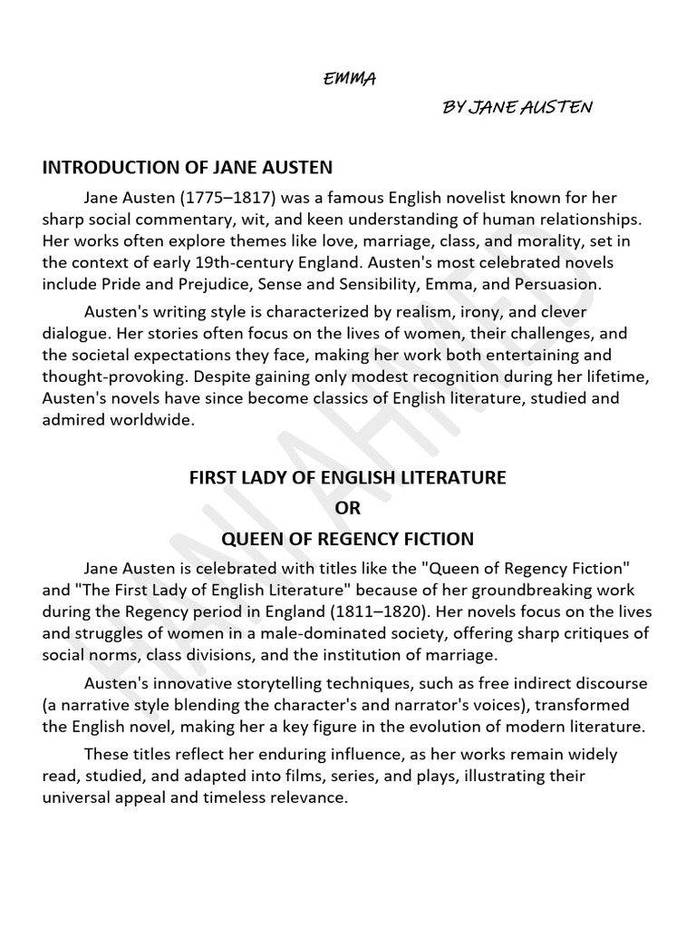 Ha - Summary - Themes - Characters - Question - Answers - of Emma | PDF ...