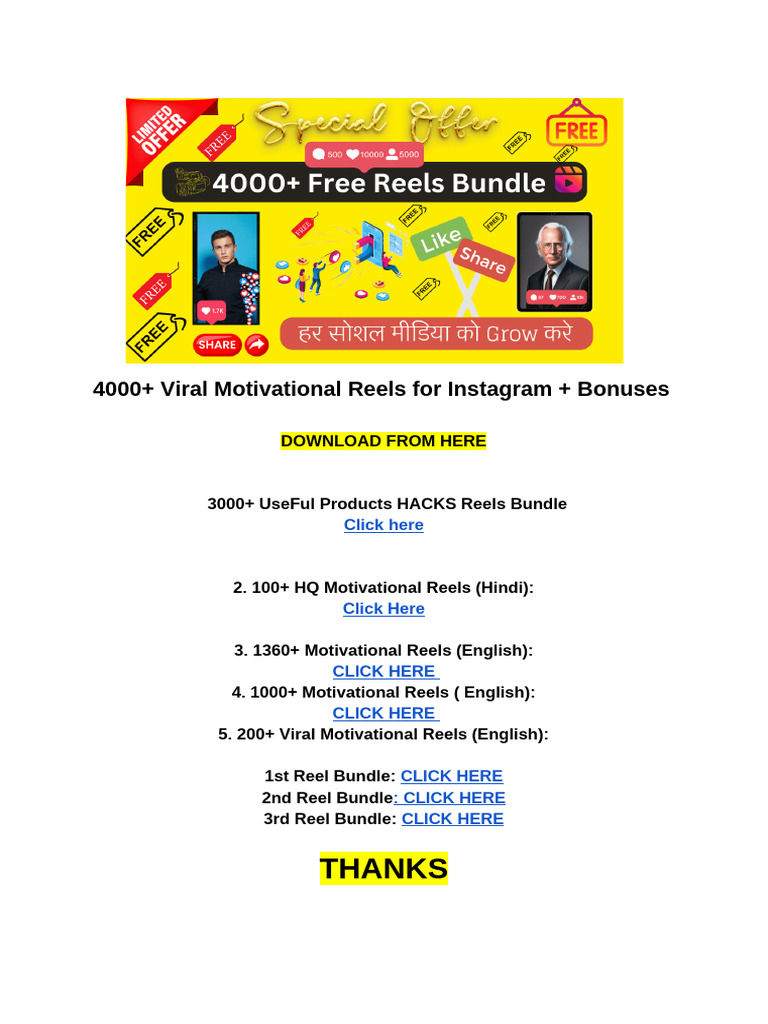 4000+ Viral Motivational Reels For Instagram + Bonuses | PDF