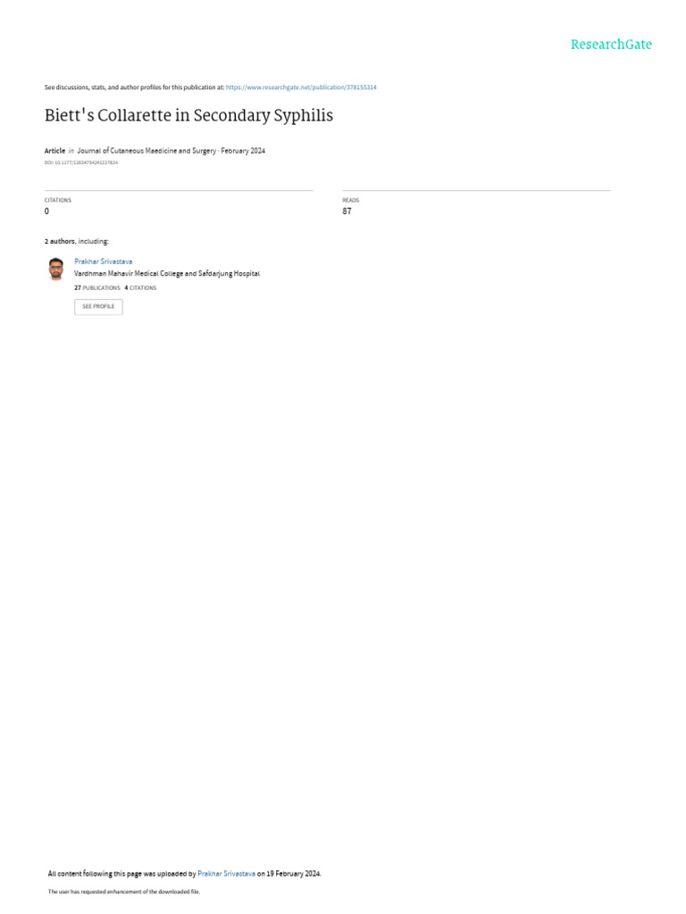 Bietts Collarettein Secondary Syphilis | PDF | Medicine