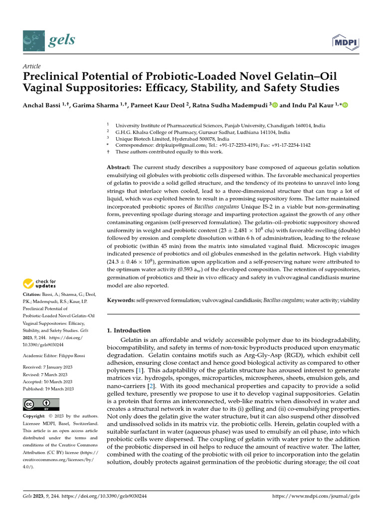 Preclinical Potential of Probiotic-Loaded Novel Ge | PDF | Nf κb ...