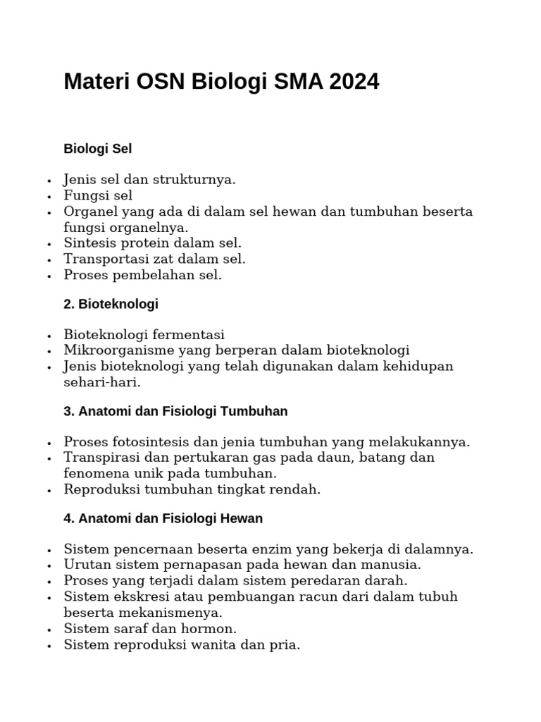 Materi OSN Biologi SMA 2024 | PDF | Kesehatan Holistik | Sains & Matematika