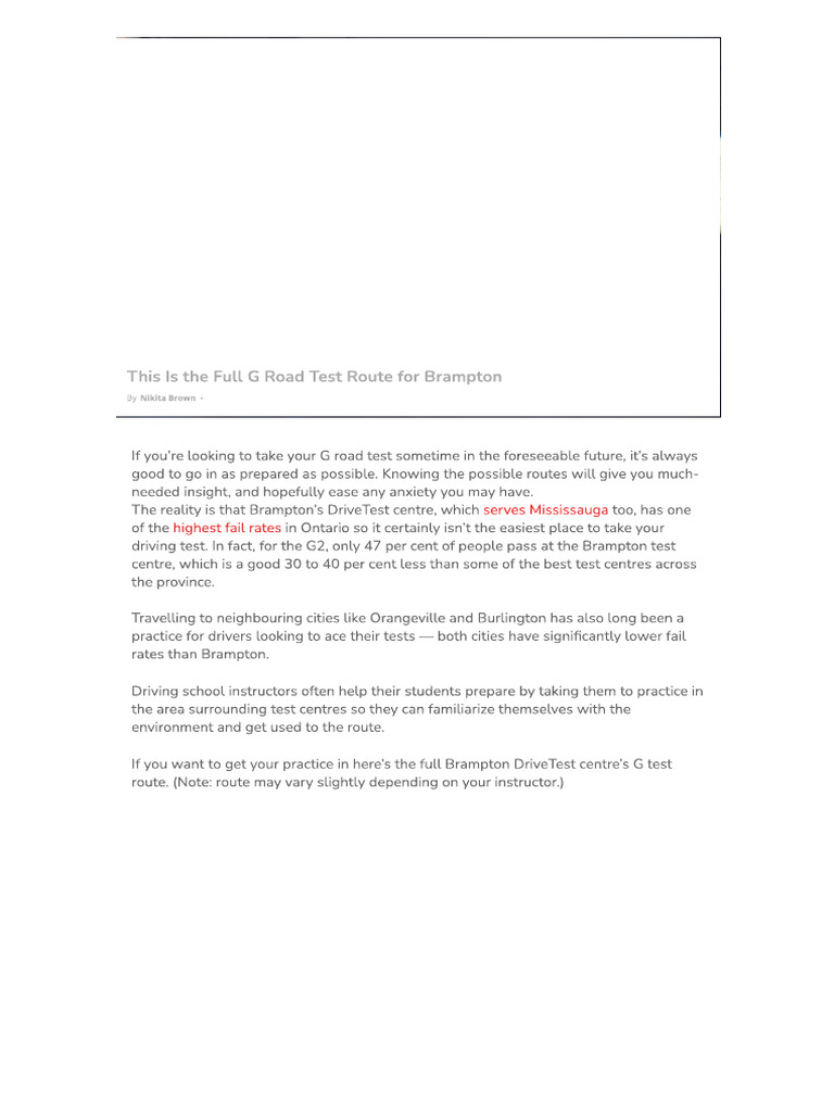 The G Road Test Route Brampton | PDF