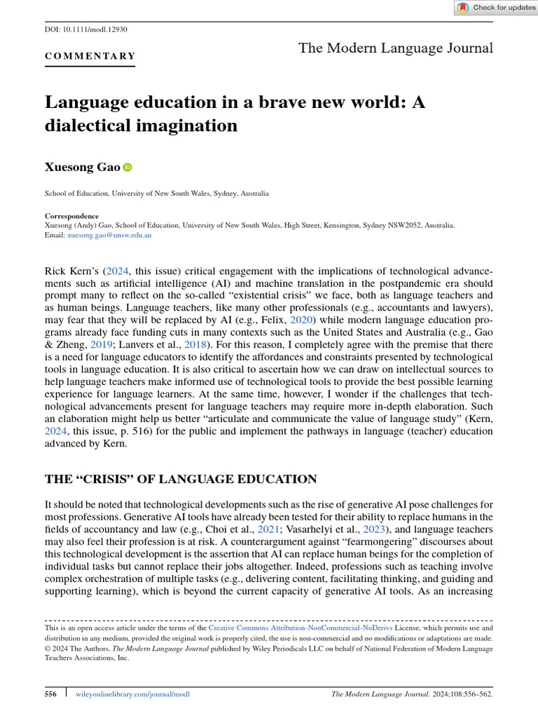 The Modern Language Journal - 2024 - Gao - Language Education in A ...