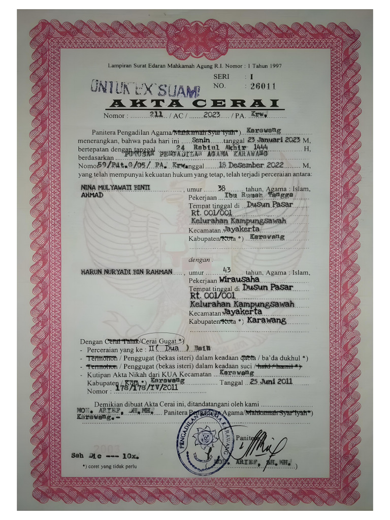 Akte Cerai Nina Mulyawati | PDF