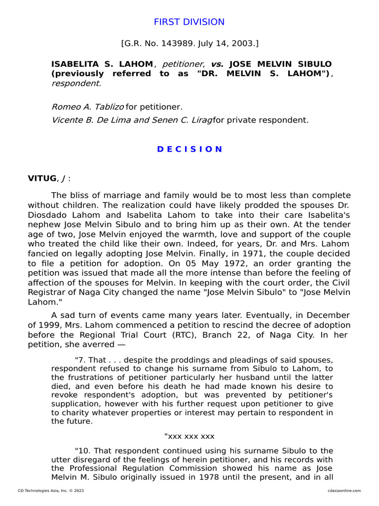 Lahom v. Sibulo, G.R. No. 143989 | PDF | Repeal | Judiciaries