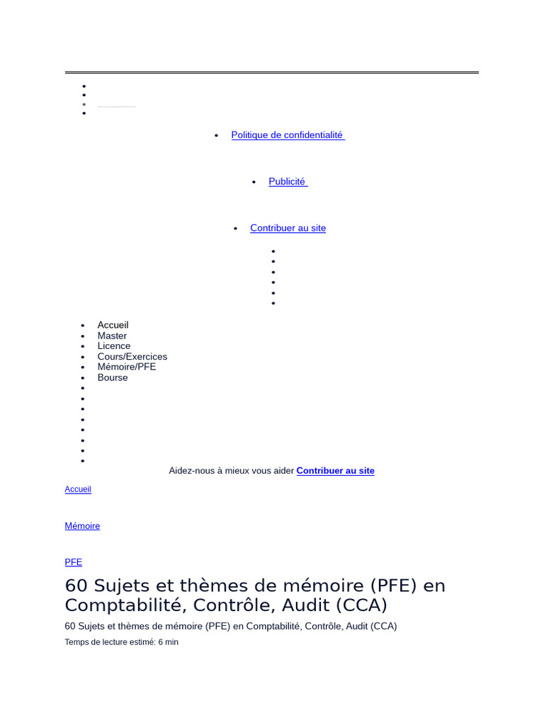 60 Sujets de Mémoire en Comptabilité | PDF | Audit | Contrôle interne