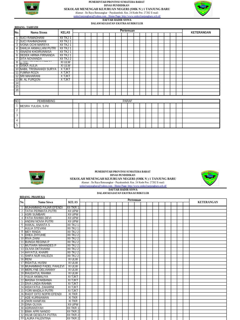 Absen Ekskul 2023 | PDF