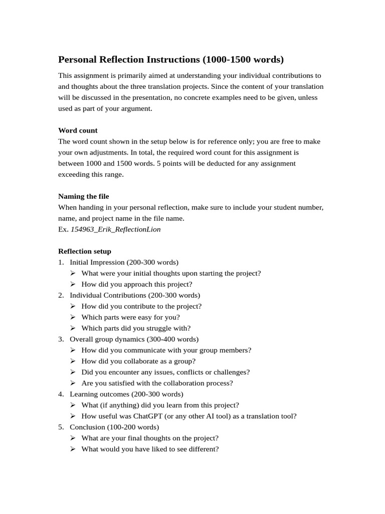 Personal Reflection Instructions | PDF | Career & Growth | Computers