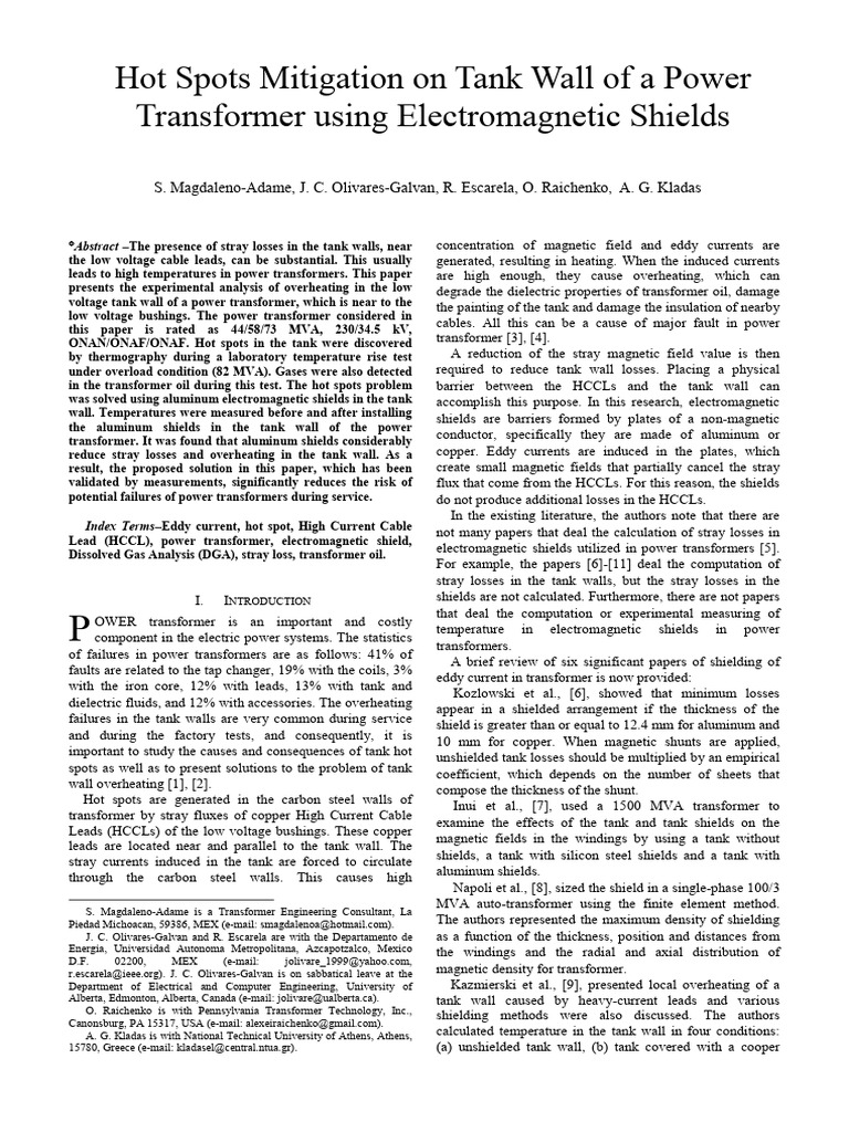 Hot Spot Mitigation On Transformer Tank Wall Using EM Shields | PDF | Transformer | Electrical ...