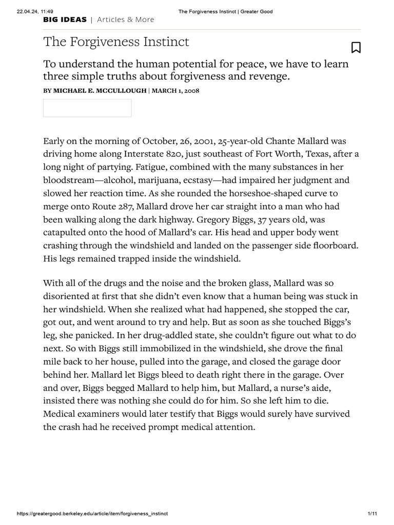 The Forgiveness Instinct - Greater Good | PDF | Forgiveness | Revenge